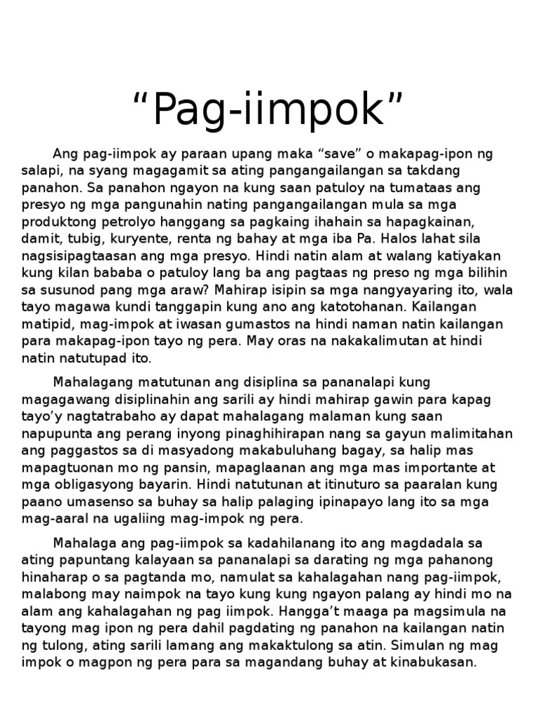 Pag Iimpok | PDF