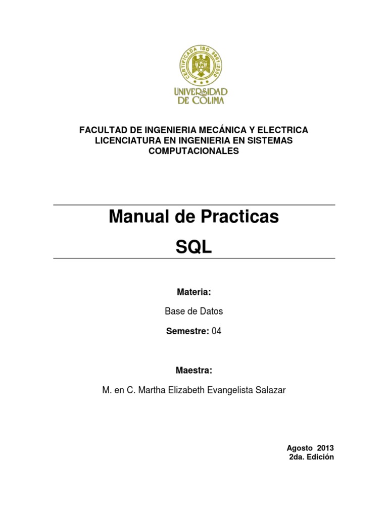 Manual de Practicas SQL PDF | PDF | SQL | Tabla (base de datos)
