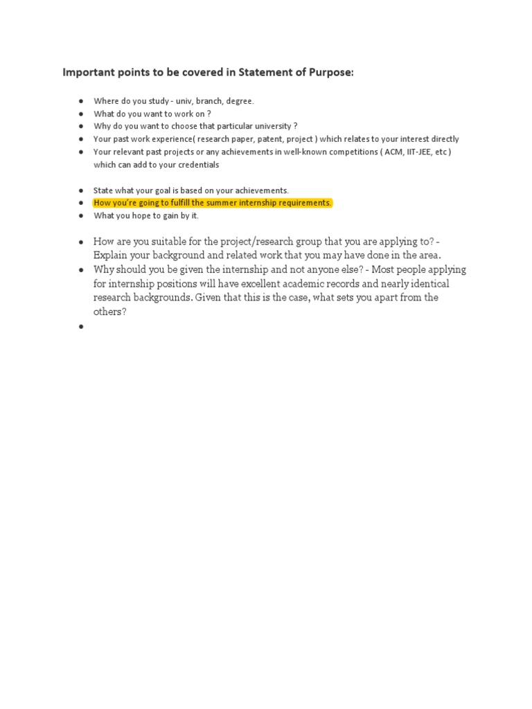 Statement of Purpose Points | PDF