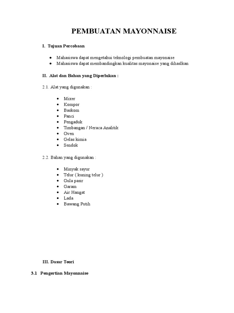 Laporan Pembuatan Mayonnaise | PDF