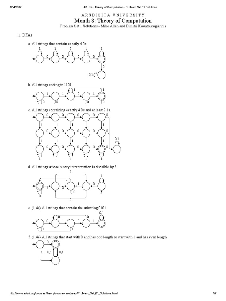 Aduni Theory Of Computation Problem Set 01 Solutions Pdf String Computer Science Logic
