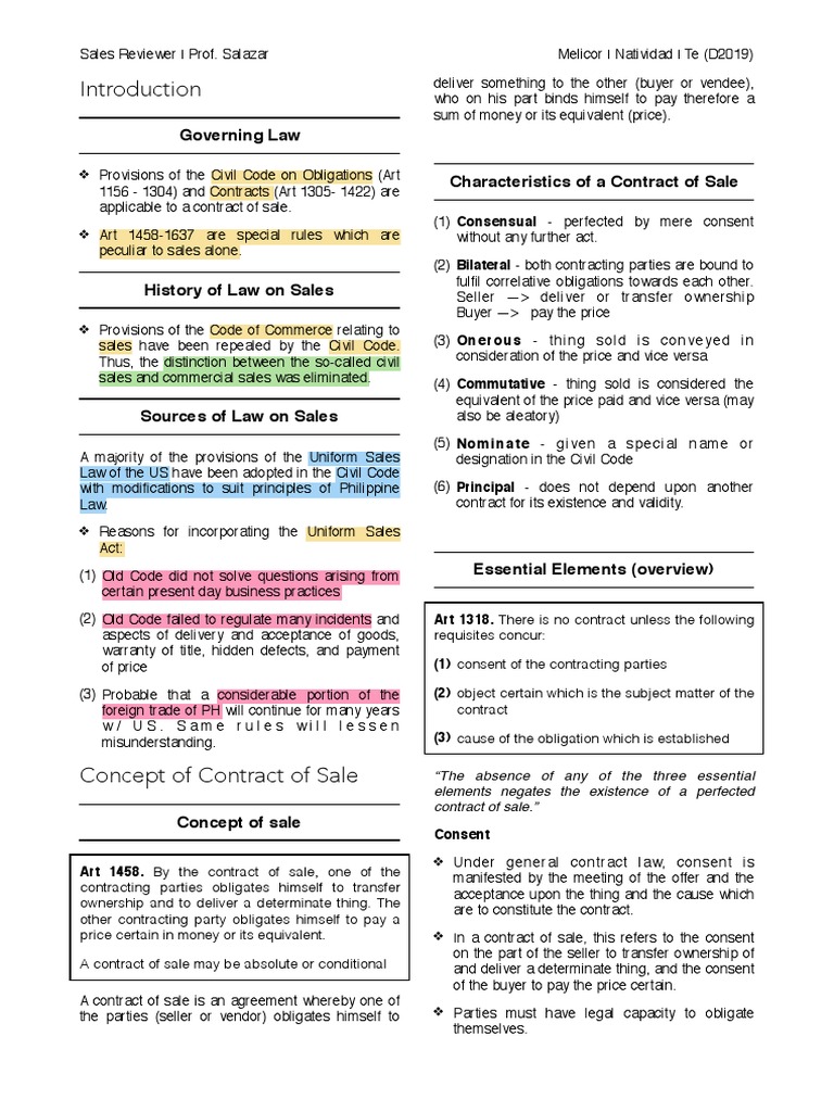 Sales Reviewer I Prof. Salazar | PDF | Offer And Acceptance | Sales