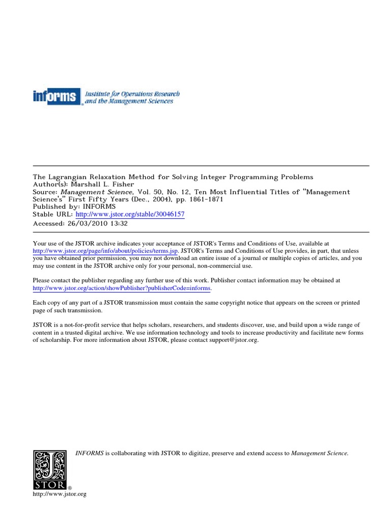 The Lagrangian Relaxation Method For Solving Integer Programming Problems Pdf Mathematical