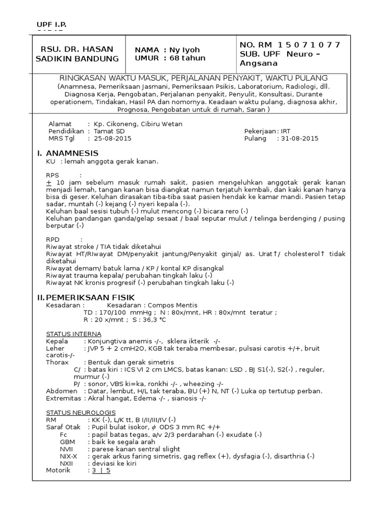 Status Neurologis Pasien Stroke | PDF