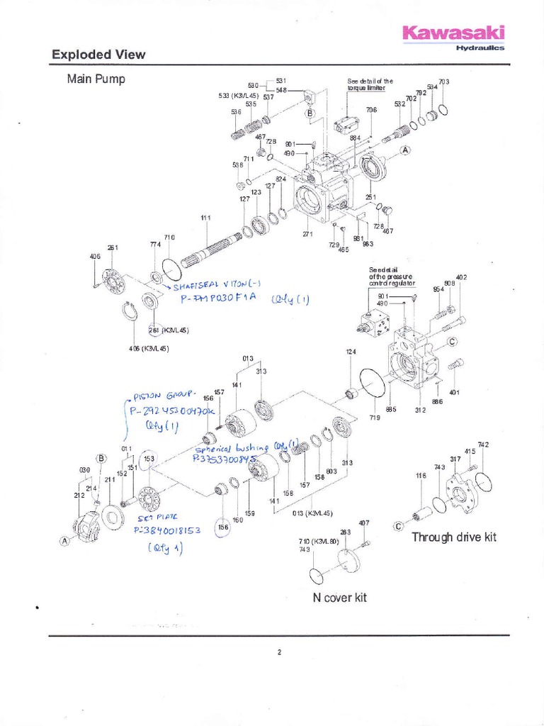 Kawasaki K3VL45 Main Pump Exploded View | PDF