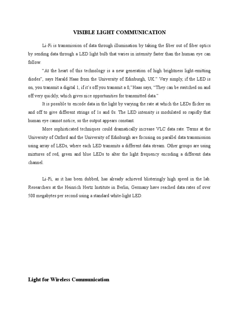 Visible Light Communication | PDF | Light Emitting Diode | Transmitter
