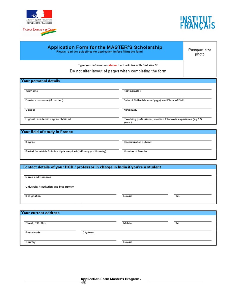 Master's Scholarship Application Form | PDF | Academic Degree | Academia