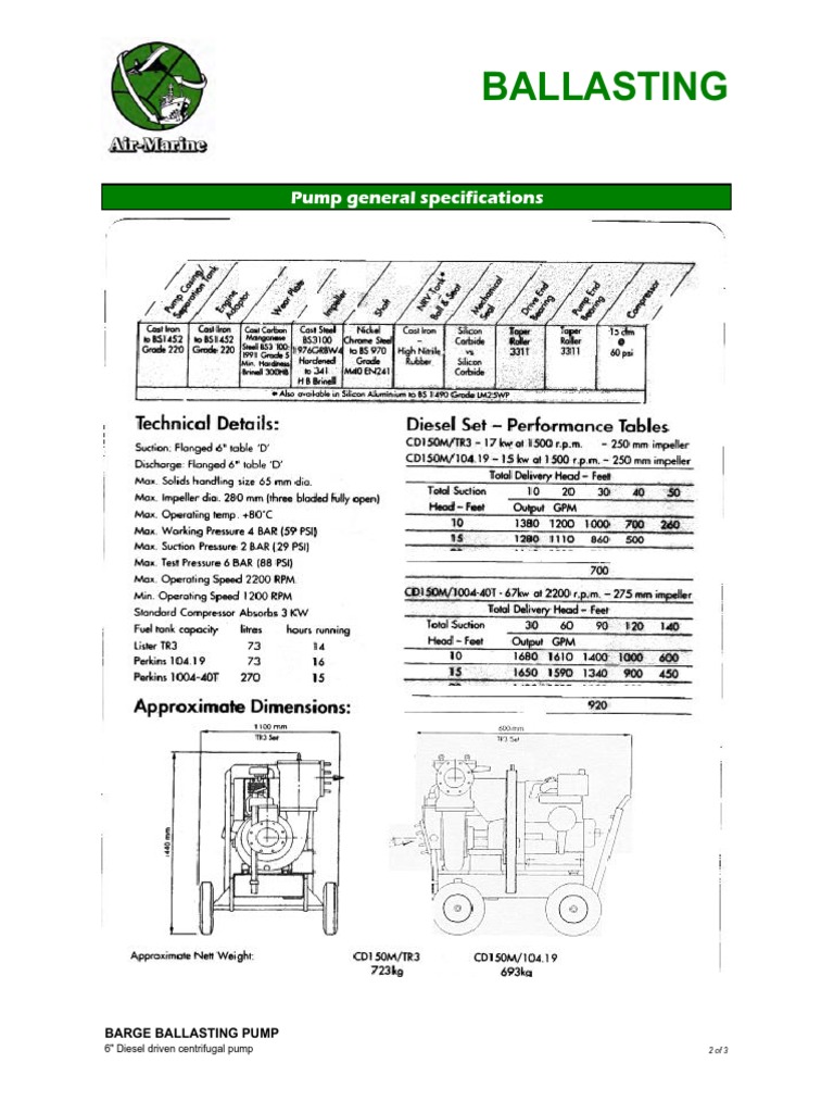 Pump General Specifications: 6" Diesel Driven Centrifugal Pump | PDF