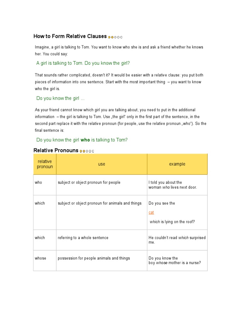 How To Form Relative Clauses | PDF | Pronoun | Subject (Grammar)