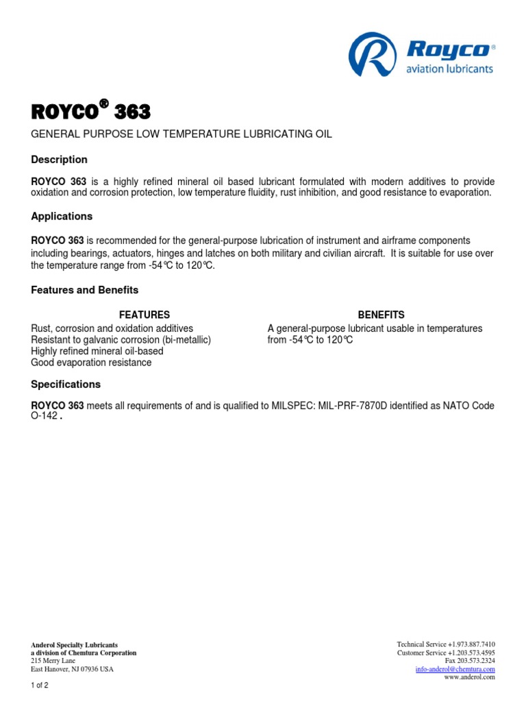 Royco 363 Datasheet | PDF | Lubricant | Viscosity