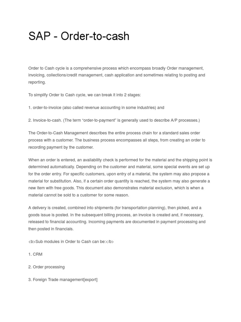 SAP Order To Cash | PDF