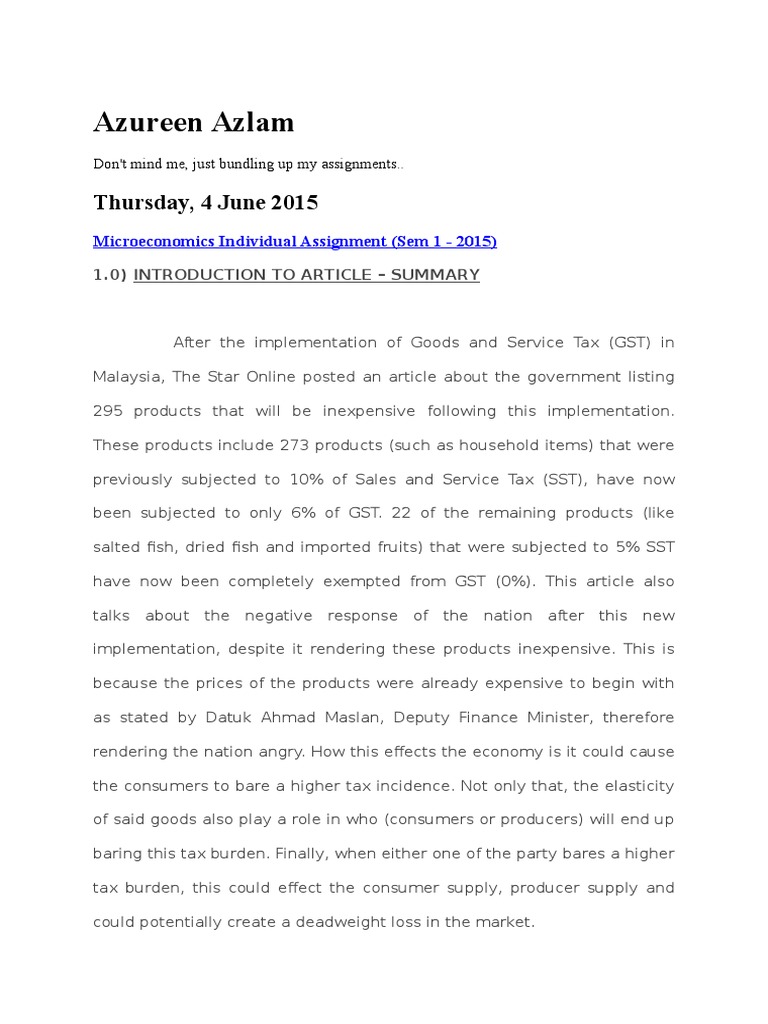 Contoh Assignment | PDF | Economic Surplus | Demand