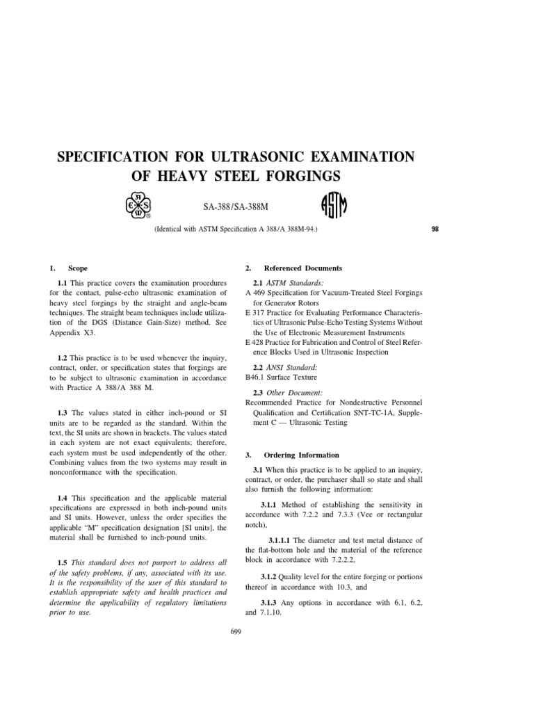 Asme2a Sa 388 | PDF | Forging | Ultrasound
