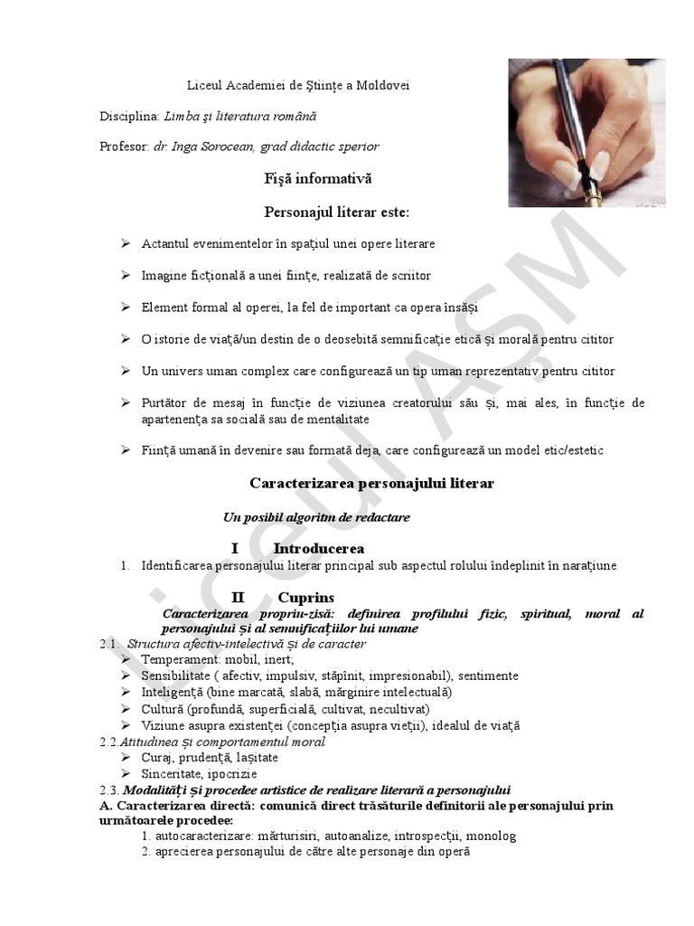 Caracterizare Personaj | PDF