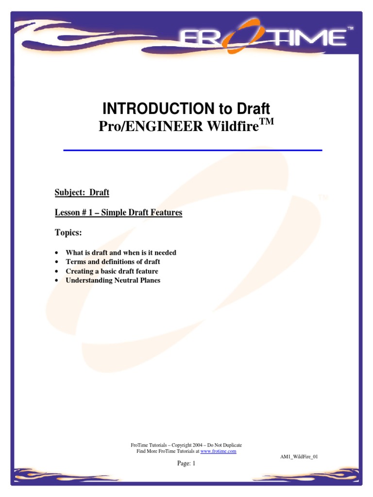 Introduction To Draft Pro/ENGINEER Wildfire: Subject: Draft Lesson # 1 ...