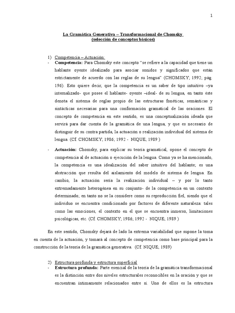 Gramática Generativa de Chomsky: Claves | PDF | Oración (Lingüística ...