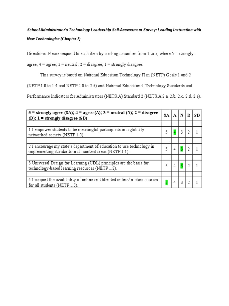 Self Assessment Survey | PDF