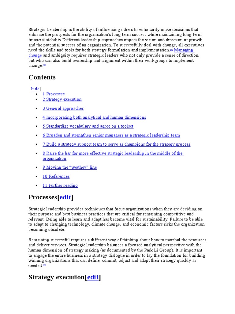 Strategic Leadership | PDF | Strategic Leadership | Leadership