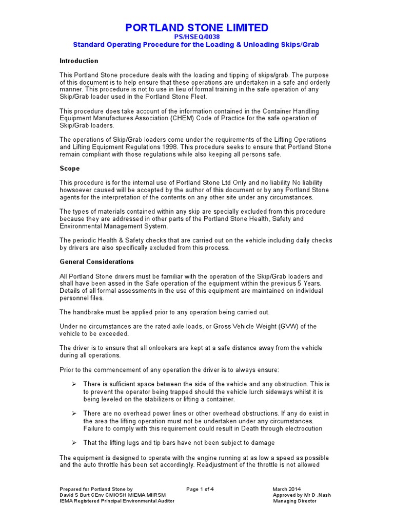 Skip Grab Operations Procedure | PDF | Vehicles | Loader (Equipment)