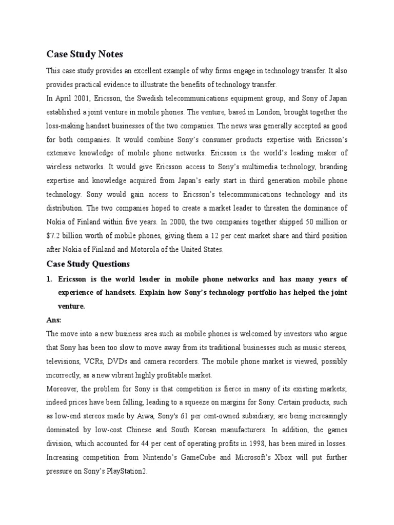 Sony Case Study | Download Free PDF | Ericsson | Consumer Electronics