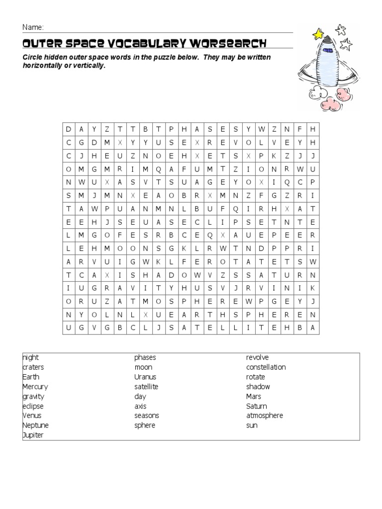 Outer Space Vocabulary Worsearch: Name | PDF | Atmosphere | Eclipse