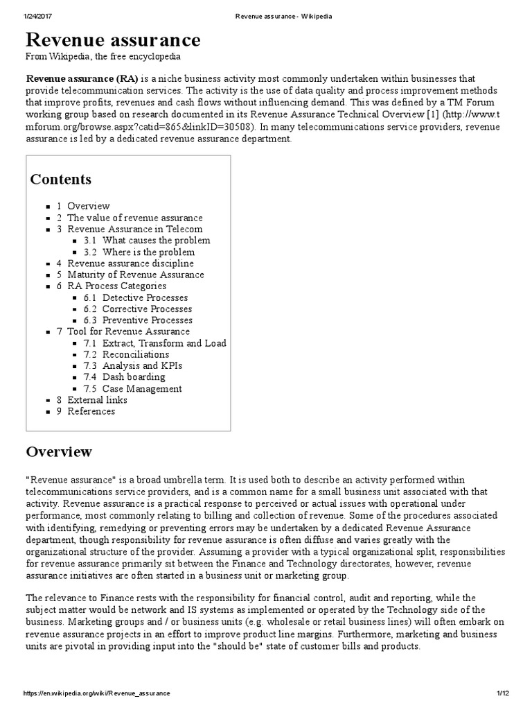 Revenue Assurance - Wikipedia | PDF | Business Process | Business