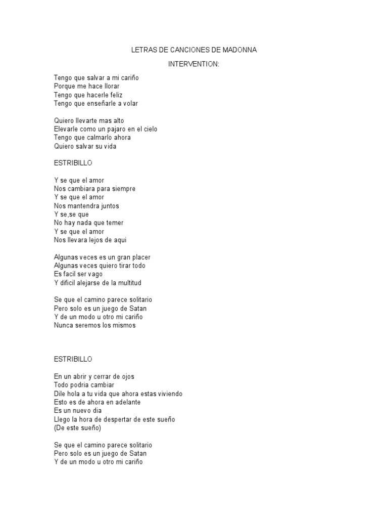 Letras de Canciones de Madonna | PDF