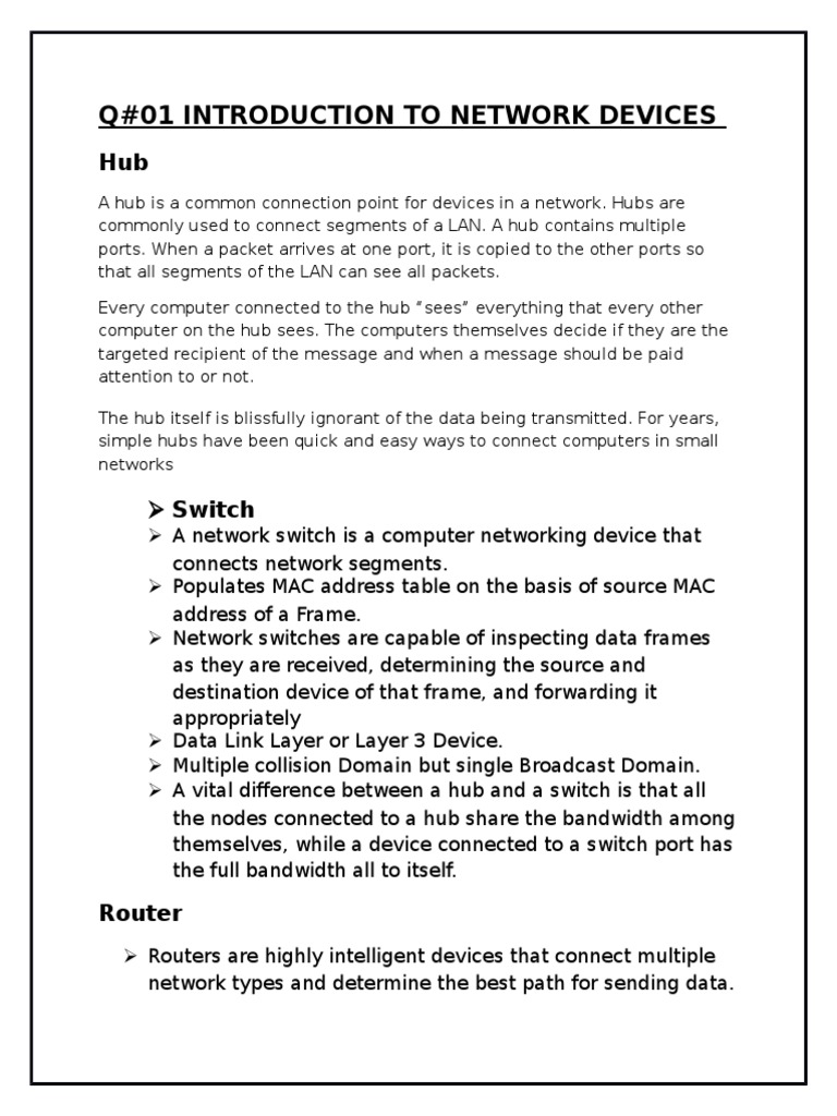 Q# 01 Introduction To Network Devices | Download Free PDF | Network ...