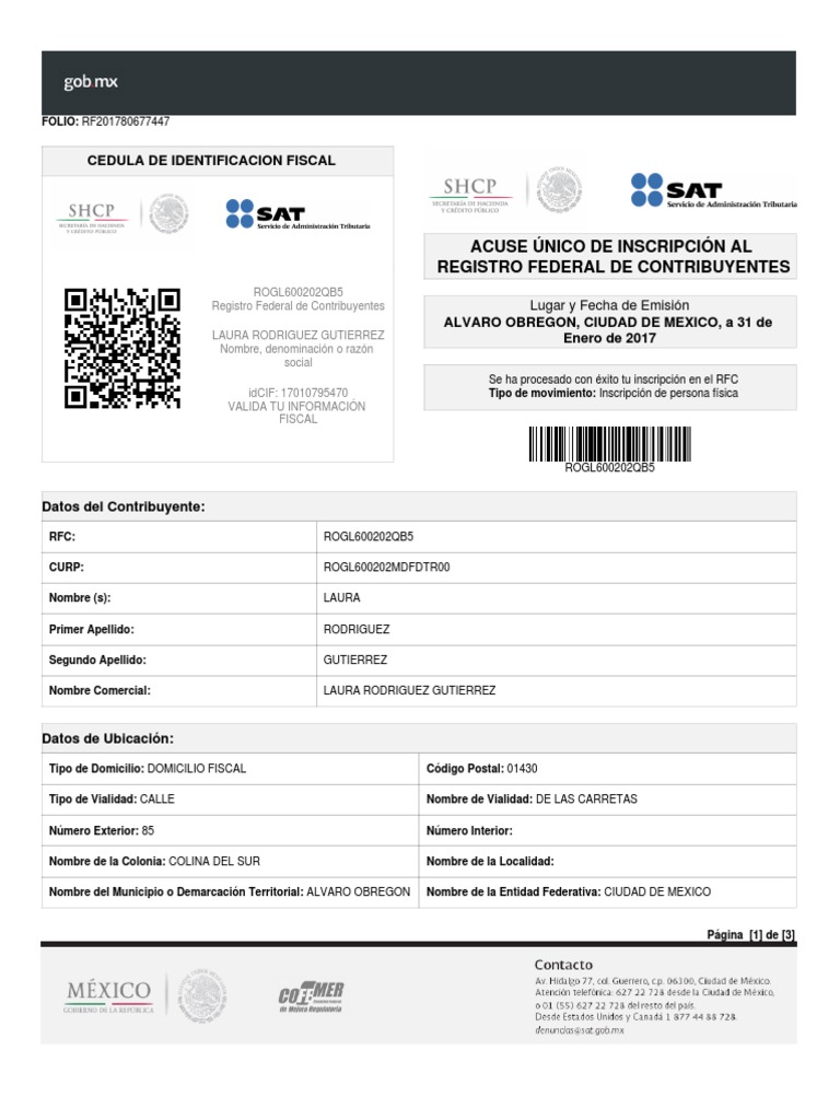 Cédula de Inscripción al RFC | PDF | Ciudad de México | Federación