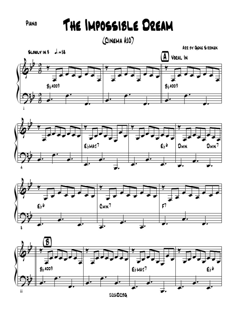 10.impossible Dream-Piano PDF | PDF | Notation | Poétique (discipline)