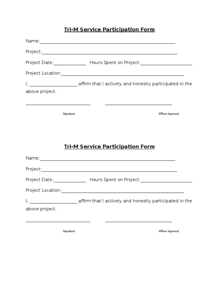Tri-M Service Participation Form | PDF