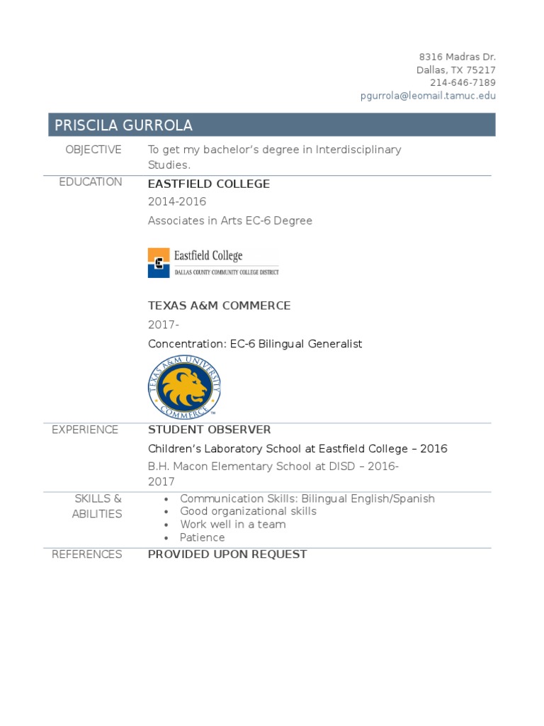 Priscila Gurrola's Education & Experience Resume | PDF