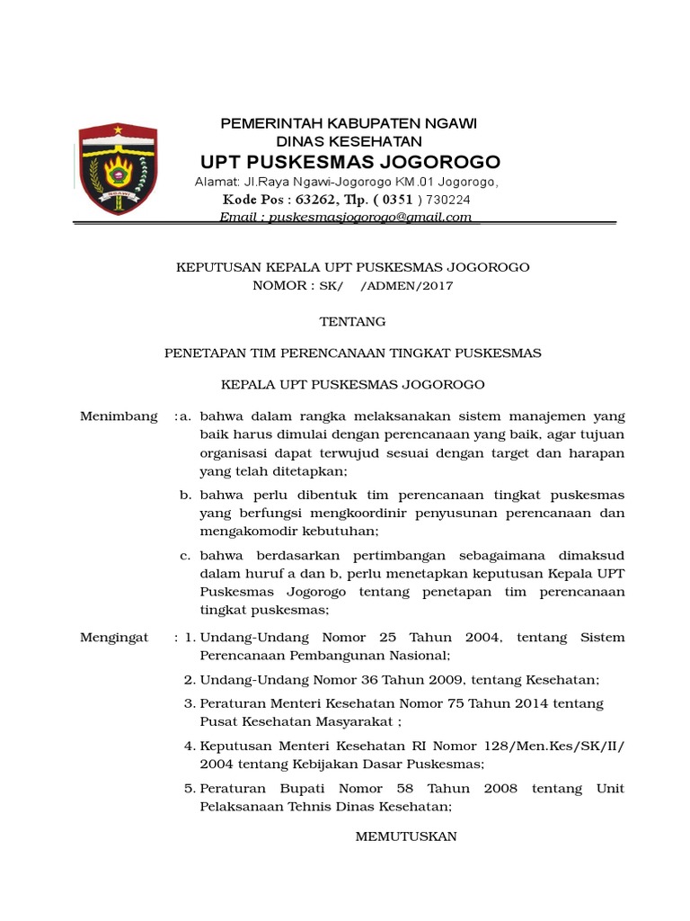 Contoh SK Tim Perencanaan | PDF