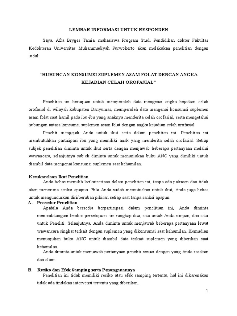 Lembar Informasi Untuk Responden | PDF