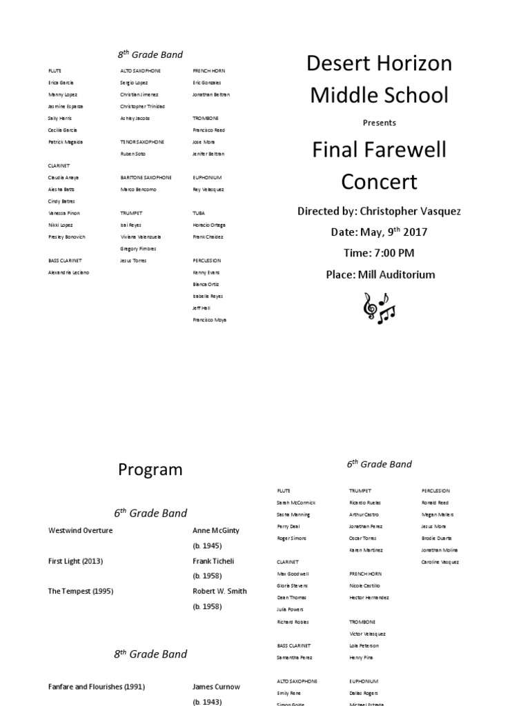 8th Grade Band Concert Program | PDF | Composers | Performing Arts