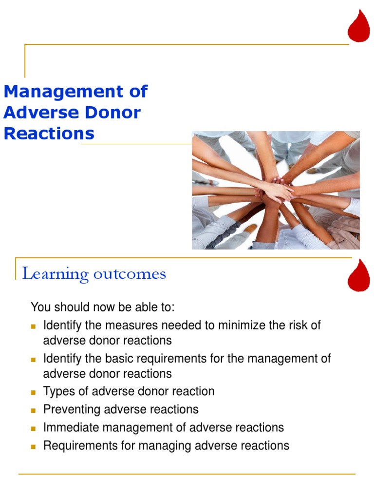 Management of Adverse Donor Reactions | PDF | Blood Donation | Epidemiology