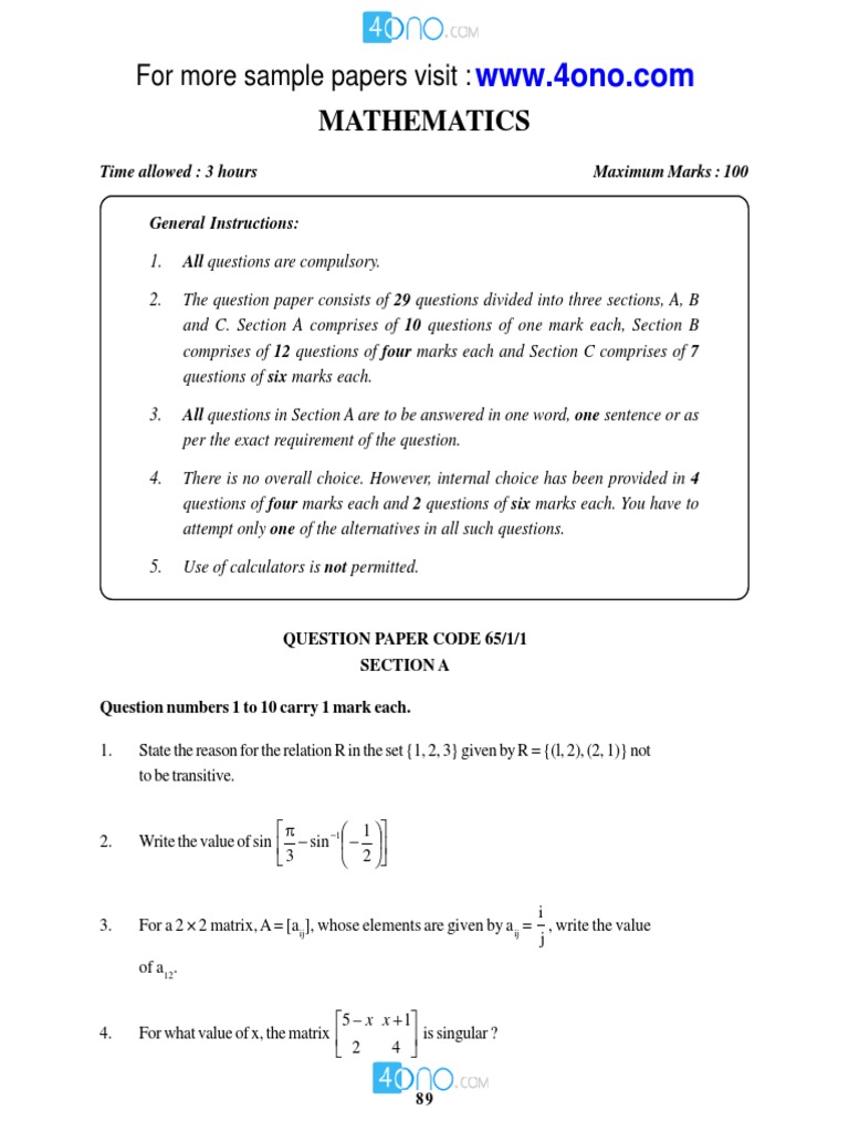 Mathematics: For More Sample Papers Visit | PDF | Area | Mathematical ...