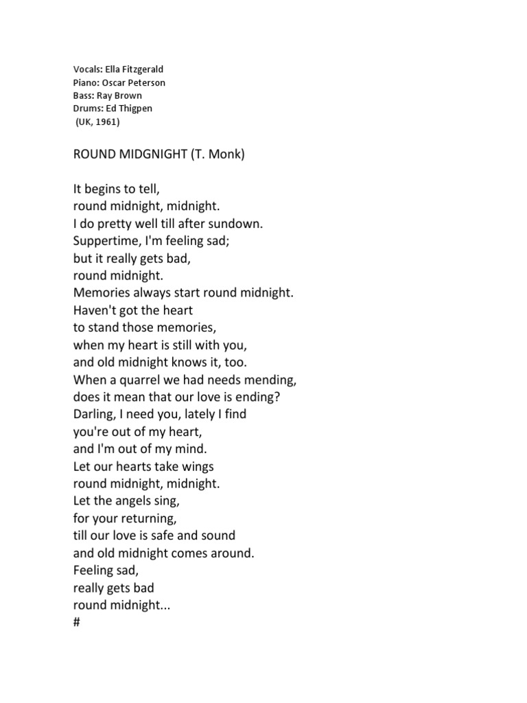 Round Midnight (Lyrics) | PDF