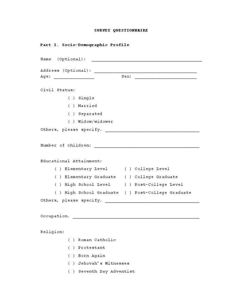 Survey Questionnaire | Poverty Reduction | Poverty