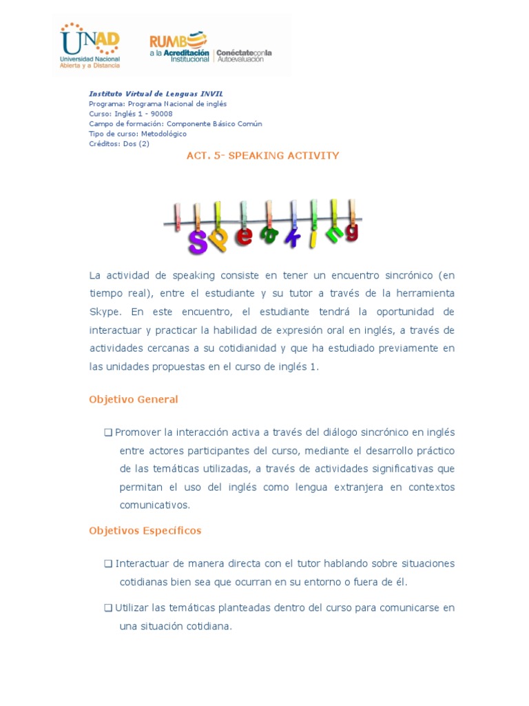 Guía de Actividad de Speaking | PDF | Oración (Lingüística) | Sintaxis