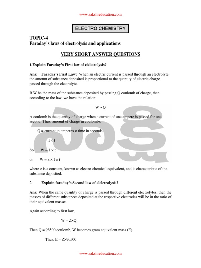 Faraday's Laws of Electrolysis Explained | PDF | Electrochemistry ...