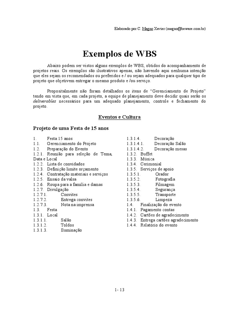 WBS Exemplos PDF | PDF | Computação e Tecnologia da Informação | Science