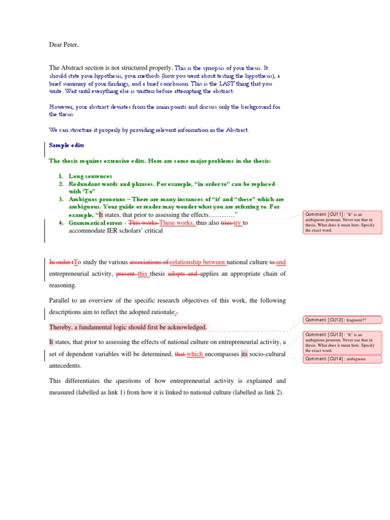 Thesis Editng Sample - Business Editing | PDF | Ambiguity | Abstract ...