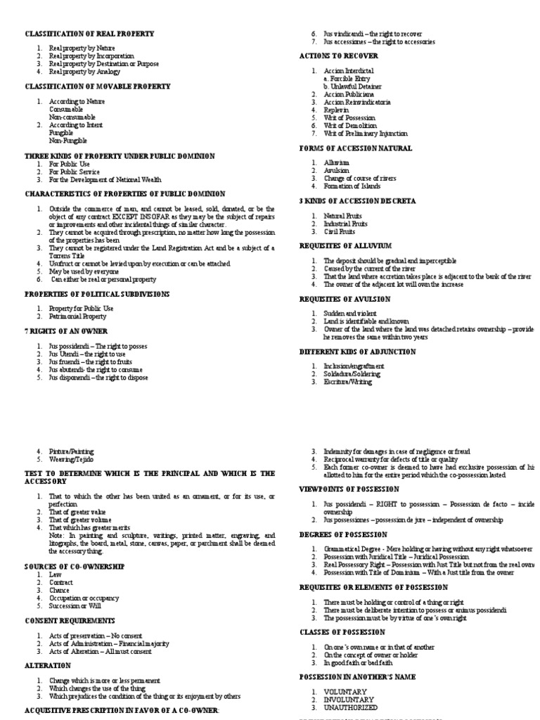 Enumeration For Property Law | PDF | Possession (Law) | Easement