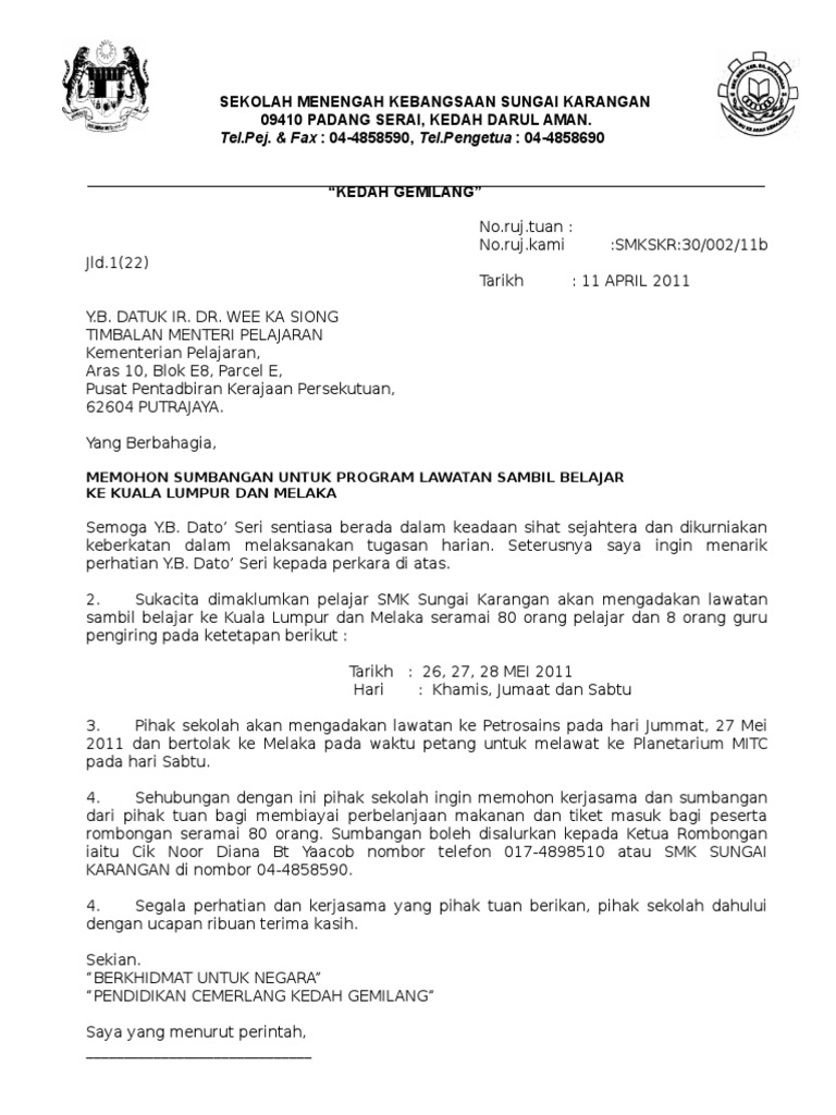 Contoh Surat MEMOHON SUMBANGAN | PDF