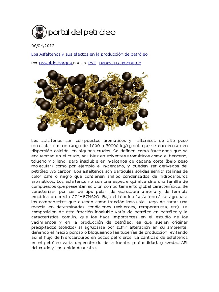 Asfaltenos y Sus Efectos en La Produccion de Petroleo | PDF | Coloide ...