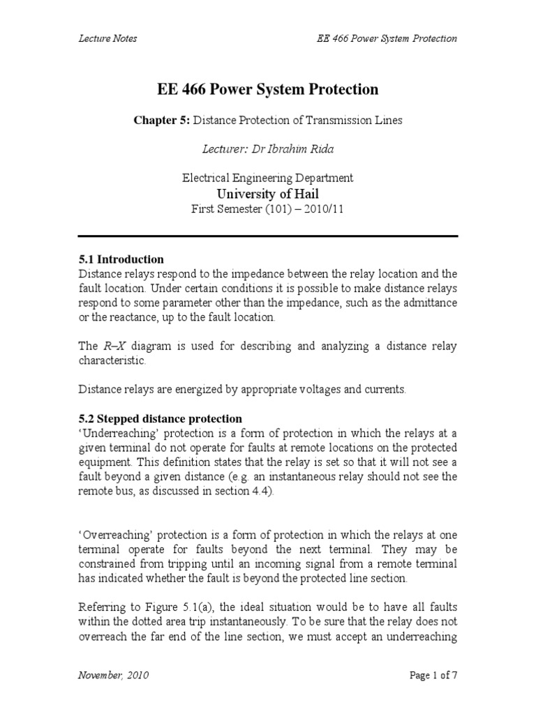 EE466 - C5 Distance Protection of Transmission Lines PDF | PDF ...