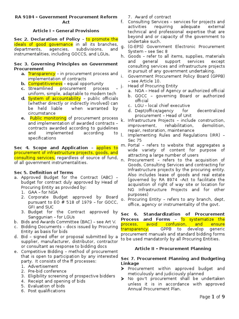 RA 9184 Notes | PDF | Procurement | U.S. Securities And Exchange Commission