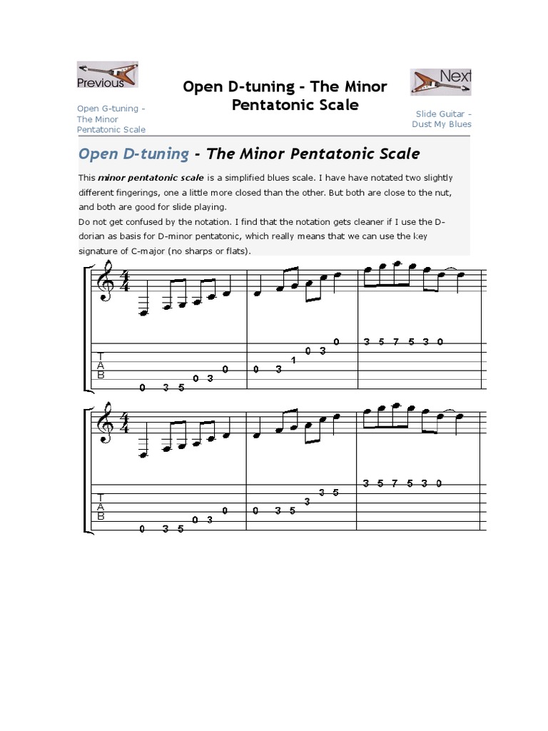 Open D-tuning - The Minor Pentatonic Scale | Scale (Music) | Melody
