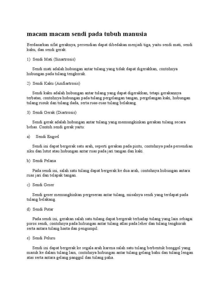 Macam Macam Sendi Pada Tubuh Manusia | PDF